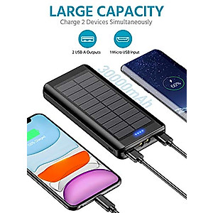 Solar Charger 30000mAh - YPWA Solar Power Bank 2 Output with LED Flashlight for iPhone,Android and Outdoor Camping(1pcs)