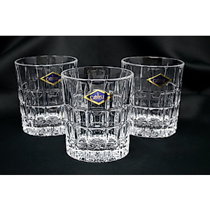 Czech Crystal Glass Set of 6 Whiskey Glasses 10oz./300ml. ''Diplomat'' Elegant Design Old Fashioned Style Heavy Base Scotch Bourbon Juice Water Gift Birthday Wedding Housewarming Anniversary