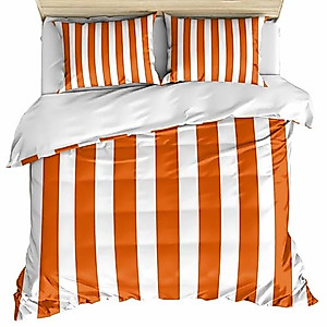 Lsrtoss Burnt Orange Striped Twin Duvet Cover Set for All Season, Thanksgiving Orange White Stripes Microfiber 3 Piece Bedding Set with 2 Pillowcases & 1 Quilt Cover, 68" W x 86" L, Twin Size