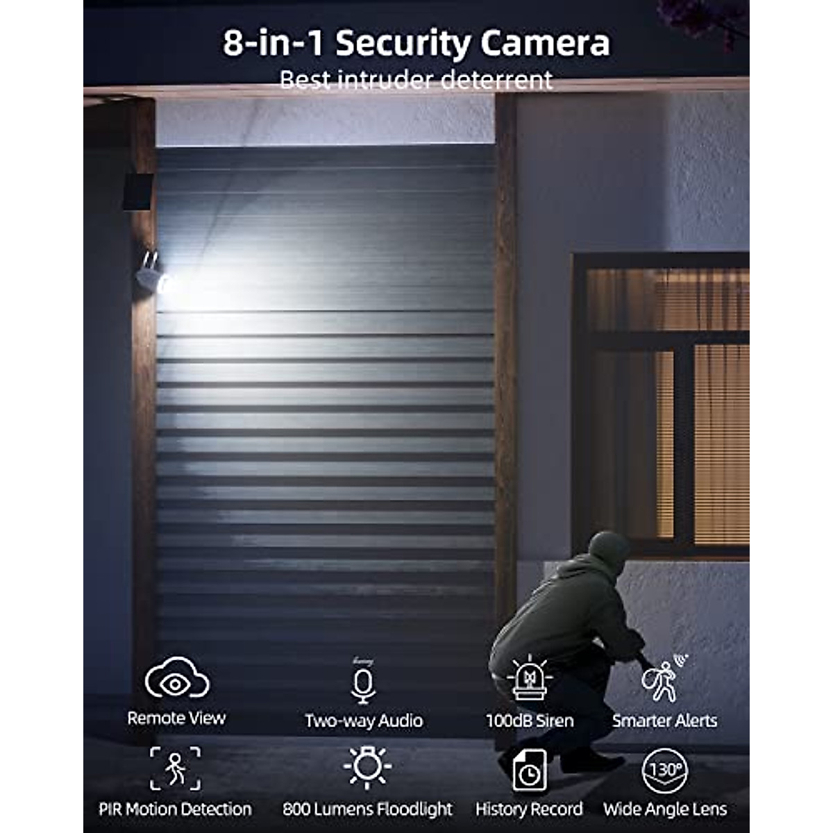 MUBVIEW Solar Security Cameras Wireless Outdoor Floodlight, 2K Outdoor Camera Wireless, Home Security Camera Outdoor, 800 Lumens Light/Siren/14000 Battery/2.4G WiFi/2-Way Talk/IP67/SD/Cloud