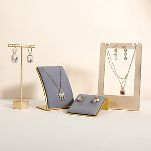 GemeShou Grey necklace display for selling, velvet necklace organizer stand for selling, metal necklace holder for girls【Grey】