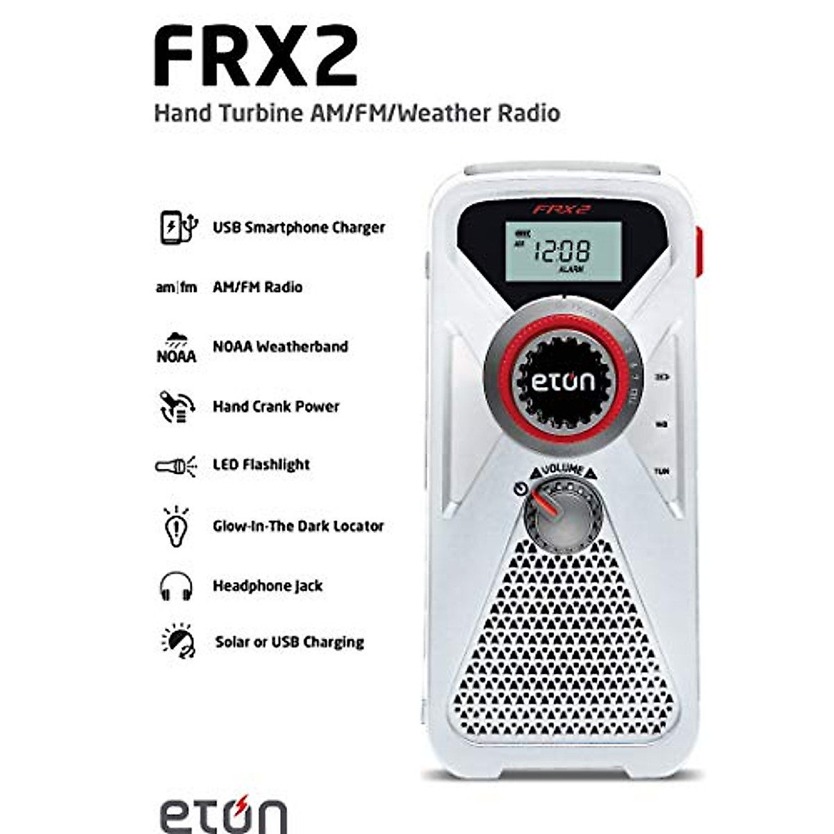 Eton American Red Cross FRX2 Hand Turbine AM/FM/NOAA Weather Radio with USB Smartphone Charger and LED Flashlight