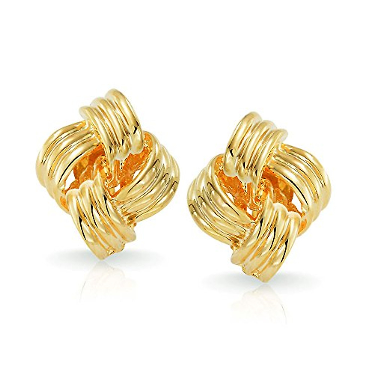 Geometric Square Two Tone Rope Cable Love Knot Clip On Earrings For Women Non Pierced Ears 14K Gold Plated Brass