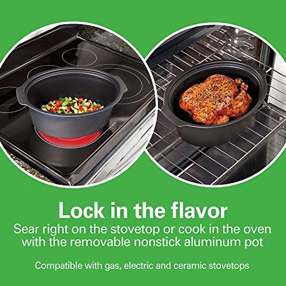 Hamilton Beach 33663 Programmable Slow Cooker Stovetop-Safe Sear & Cook Crock, Travel Lid Lock for Portable Transport, 6 Quart, Silver