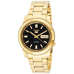 SEIKO Men's SNKK22 Gold Plated Stainless Steel Analog with Black Dial Watch