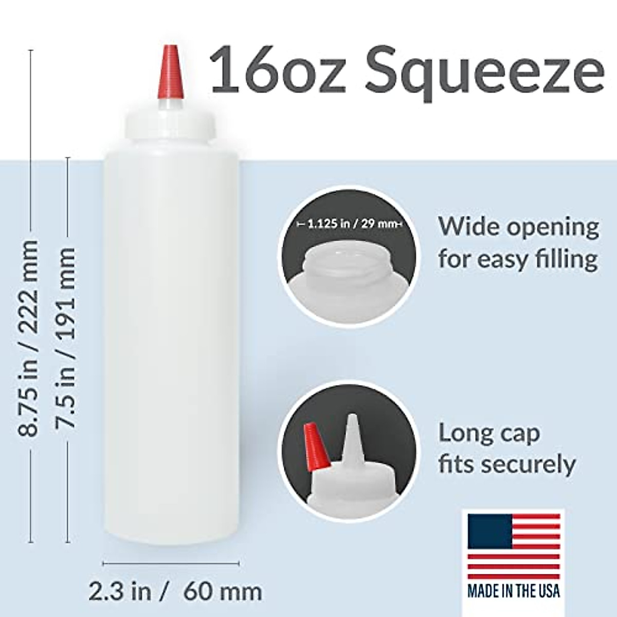 Pinnacle Mercantile Plastic Squeeze Condiment Bottles with Red Tip Cap 16-ounce Set of 6 Wide Mouth