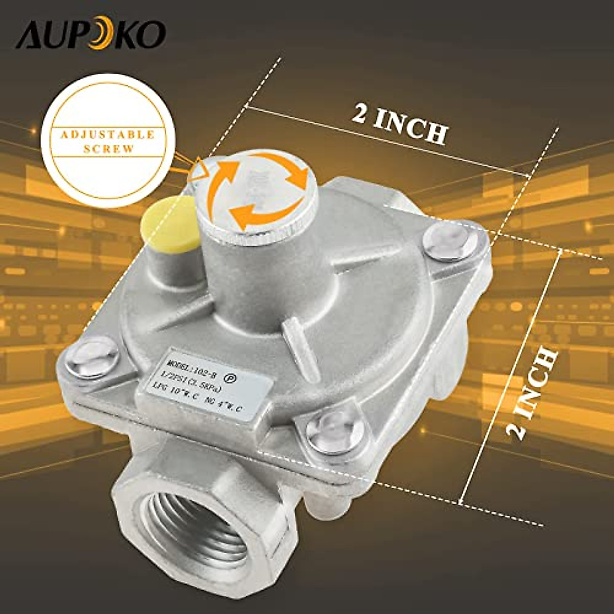 Aupoko 1/2" Natural Gas Pressure Regulator with Sealing Ring, Interchange Pressure Regulator with 1/2" FPT Thread Fits Natural Gas and Liquefied Gas, NG 4" WC Out/LPG 10" WC Out