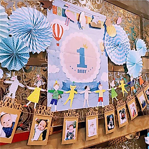 1st Birthday Baby Photo Banner for Newborn to 12 Months, Monthly Milestone Photograph Bunting Garland, First Birthday Celebration Decoration (Kraft)