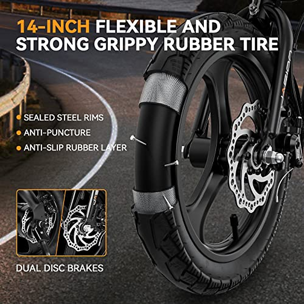 Jasion EB3 Electric Bike for Adults 21mph Folding Adults Electric Bicycles, 350W Brushless Motor, 36V 7.5Ah Battery, Center Suspension, 3 Levels Assist, 14" Foldable ebike for Adults and Teens