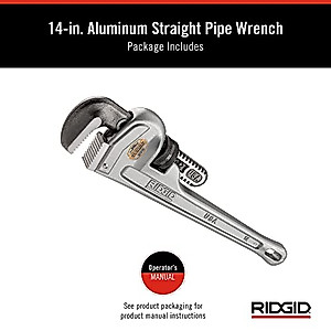 RIDGID 31095 Model 814 Aluminum Straight 14" Plumbing Pipe Wrench, Silver, Made in the USA