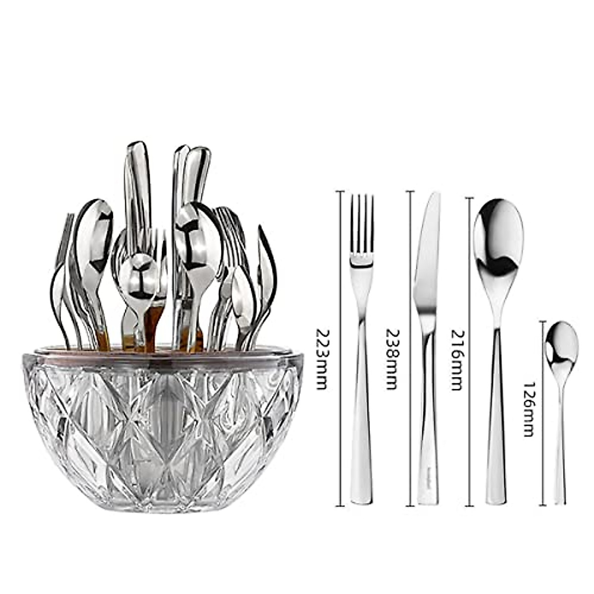 Silverware Set Flatware 24-Piece for 6,Glass Egg-shaped Organizer，Stainless Steel Tableware Cutlery Set，Kitchen Utensils，Spoon and Fork Set,Dishwasher Safe
