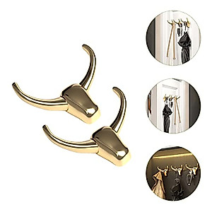 DOITOOL 2pcs Duty Home Storage Head Scarf Cabinet Bathroom Robe Door Mounted Hooks Towel Coat Coat, Cow Heavy Design Wall Hat Bag Hangers Bag, Decorative Vintage Nordic Clothes Metal Horn