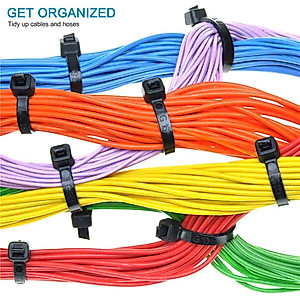 HMROPE 100pcs Cable Zip Ties Heavy Duty 8 Inch, Premium Plastic Wire Ties with 50 Pounds Tensile Strength, Self-Locking Black Nylon Tie Wraps for Indoor and Outdoor