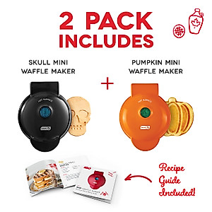 Dash Mini Waffle Maker (2 Pack) for Individual Waffles Hash Browns, Keto Chaffles with Easy to Clean, Non-Stick Surfaces, 4 Inch, Halloween, Black and Orange