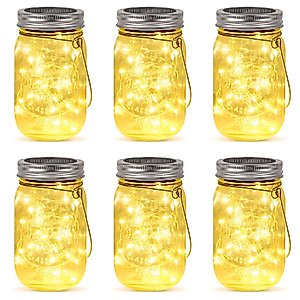 Solar Mason Jar Lights Outdoor Hanging Lights 6 Pack 30 Led String Fairy Lights Solar Lanterns Decorative Garden Lights Jar Table Lamp for Patio Party Garden