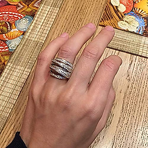 Gixaxak 925 Sterling Silver Shiny Diamond Ring Multi-Layer Winding Cubic Zirconia Anniversary Ring White Topaz Cubic Zirconia CZ Diamond Elegant Eternity Engagement Wedding Band Ring 6