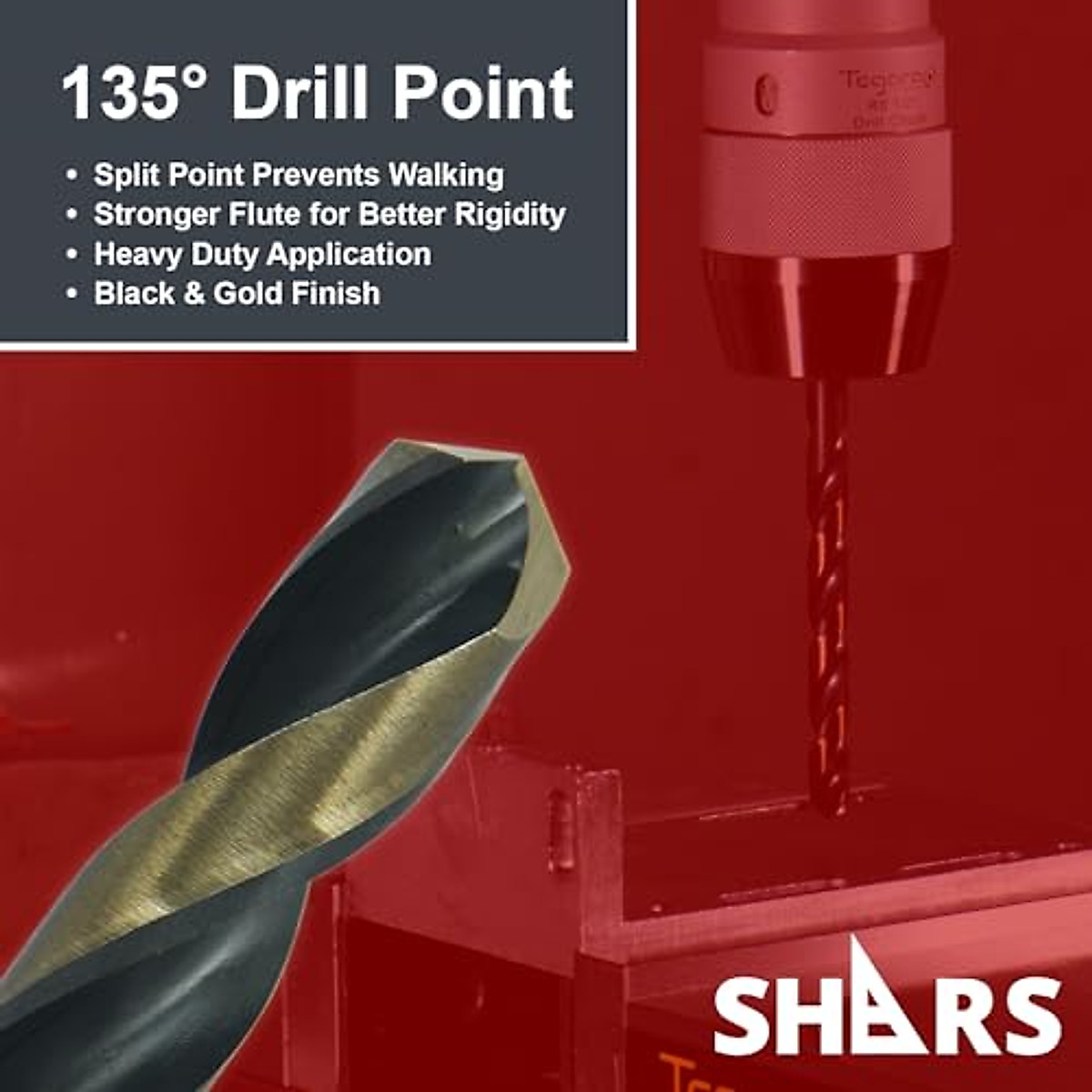 Shars A to Z 26 Pcs HSS Heavy Duty Black & Gold Finish Jobber Drill Set 135° Point Angle 404-2934 S)