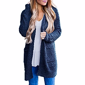 MEROKEETY Women's 2024 Winter Long Sleeve Soft Chunky Knit Sweater Open Front Cardigan Outwear Coat Navy