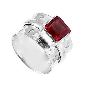 Red Mozambique Ruby Gemstone Sterling Silver Spinning Meditation Spinner Ring Jewelry Gift (8.5)