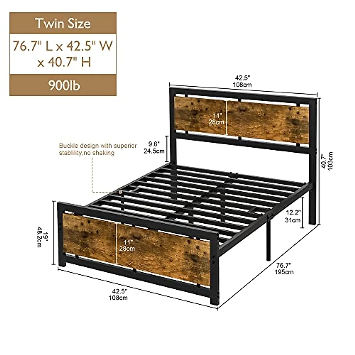 Pliwier Bed Frame with Headboard and Footboard, 13 Heavy Duty Bed Slats, 13 Sturdy Legs Support, No Box Spring Needed, Noise Free, Easy Assembly