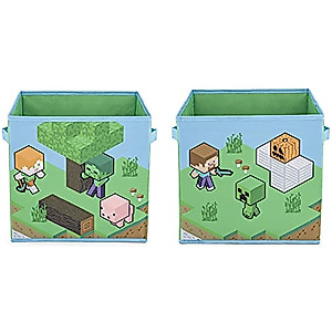 Jay Franco Minecraft Life 2 Pack Collapsible Cube Storage Bins – Kids Foldable Organizer with Handles (Official Minecraft Product)