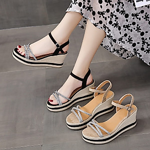 HIONRE Thick Bottom Open Toe Sandals,Simple and Breathable Women's Shoes, Wedge Sandals,Black,39,Comfort and Support Sandals