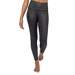 90 Degree By Reflex Women's High Waisted Tummy Control Squat Proof Faux Leather Pleather Ankle Leggings - Black Cire - Medium