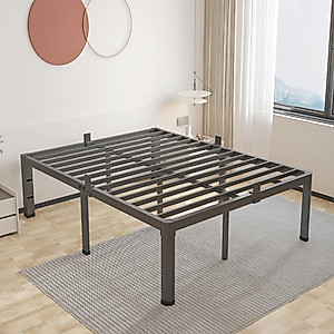ROIL 18 inch Metal Full Bed Frame with Rounded Corner and Headboard Hole Mattress Retainers 3500LBS Heavy Duty Steel Slats No Box Spring Needed Platform Noise-Free Easy Assembly