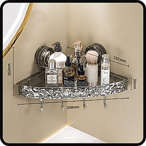 Generic Androf Acrylic Transparent Shower Storage,Raidley Easymount Bathroom Storage Shelf - No Drilling Required,Suction Cup Wall Mounted Style Glacier Pattern Suction Cup Shelf (Transparent,Small)