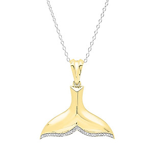 Dazzlingrock Collection 0.10 Carat (ctw) Round White Diamond Whale Fish Tail Pendant with 18 inch Silver Chain for Women in 14K Yellow Gold