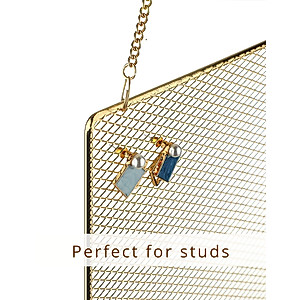 Heesch 2 Pack Earring Holder Wall Mounted Hanging Jewelry Organizer Display Decorative Metal Diamond Shape with Hooks for Necklaces Bracelets (Gold)