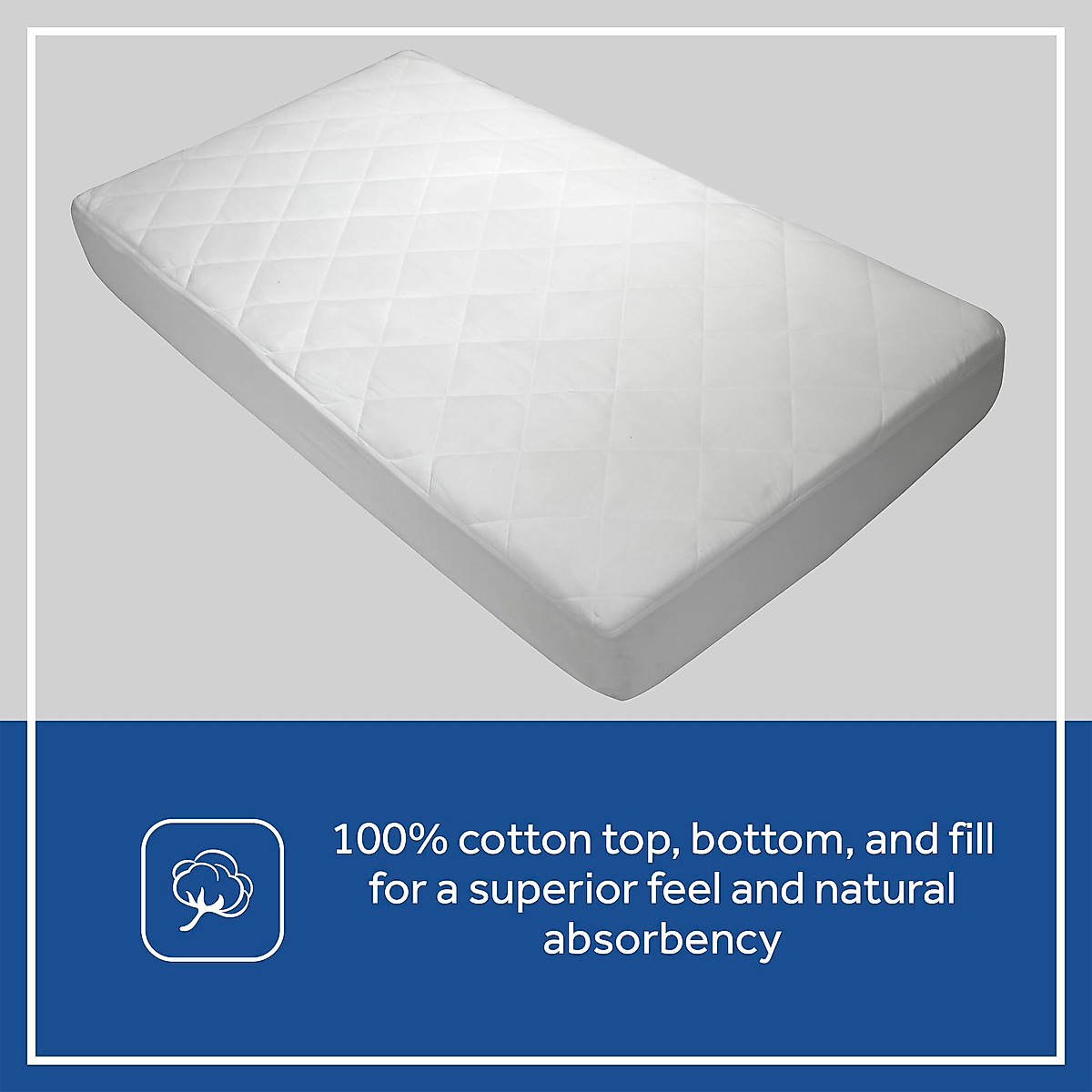 Sealy Baby Naturals Cotton Fitted Ultra Absorbent Infant Crib Mattress Protector Pad and Toddler Bed Cover, Durable and Comfortable Topper, Machine Washable and Dryer Friendly, 52” x 28”- White