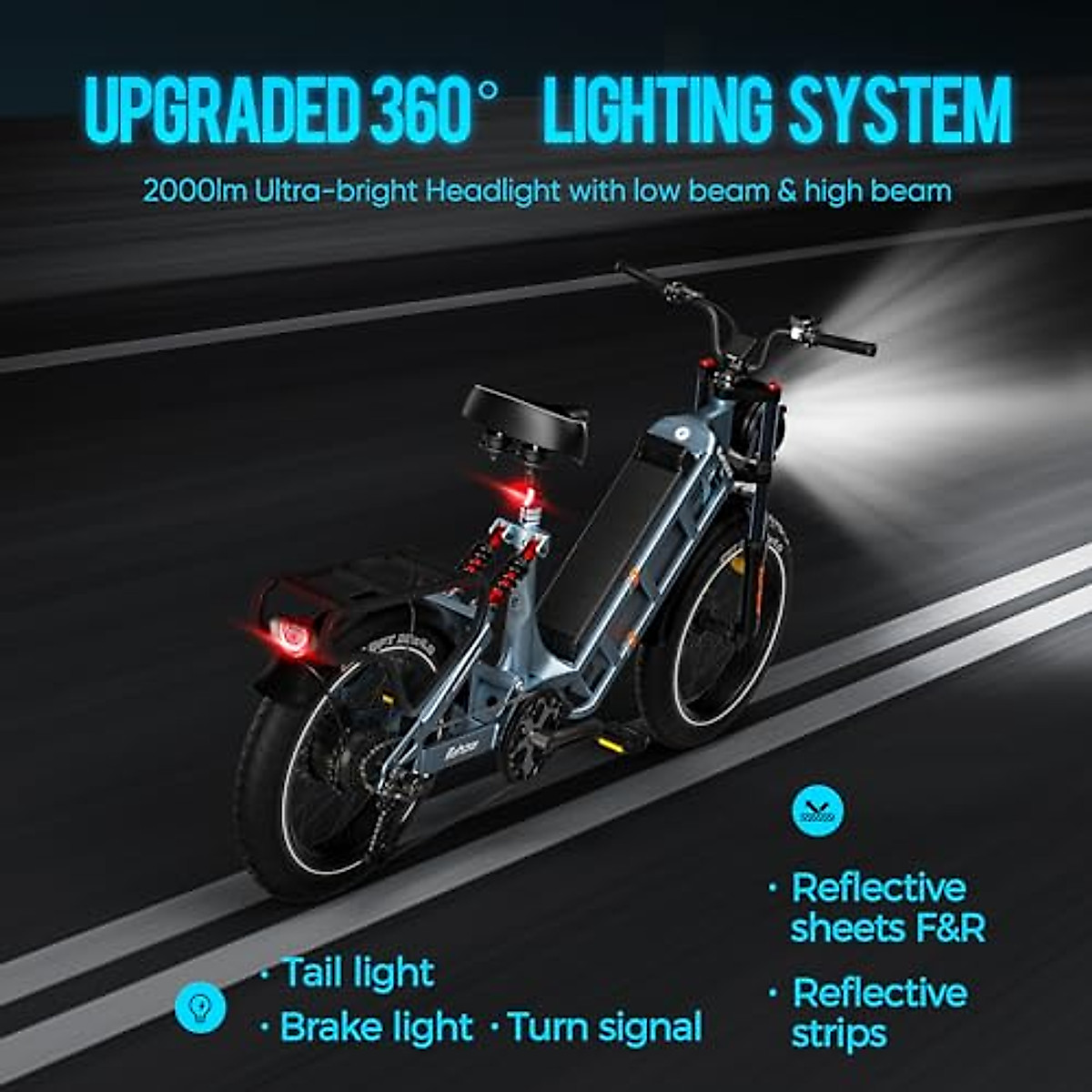 eAhora Juliet [2024 Upgraded] Electric Bike for Adults Peak 1200W Ebike 48V 60Ah 100-200Miles Long Range E-bike 20" Fat Tires Full Suspension Electric Bicycle Juliet Blue-Gray