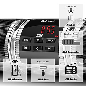 GoHawk RD8 Gen.2 Waterproof Bluetooth Motorcycle Stereo Speakers 7/8-1.25 in. Handlebar Mount MP3 Music Player Audio Amplifier System Scooter Bike ATV, AUX in, USB, FM Radio