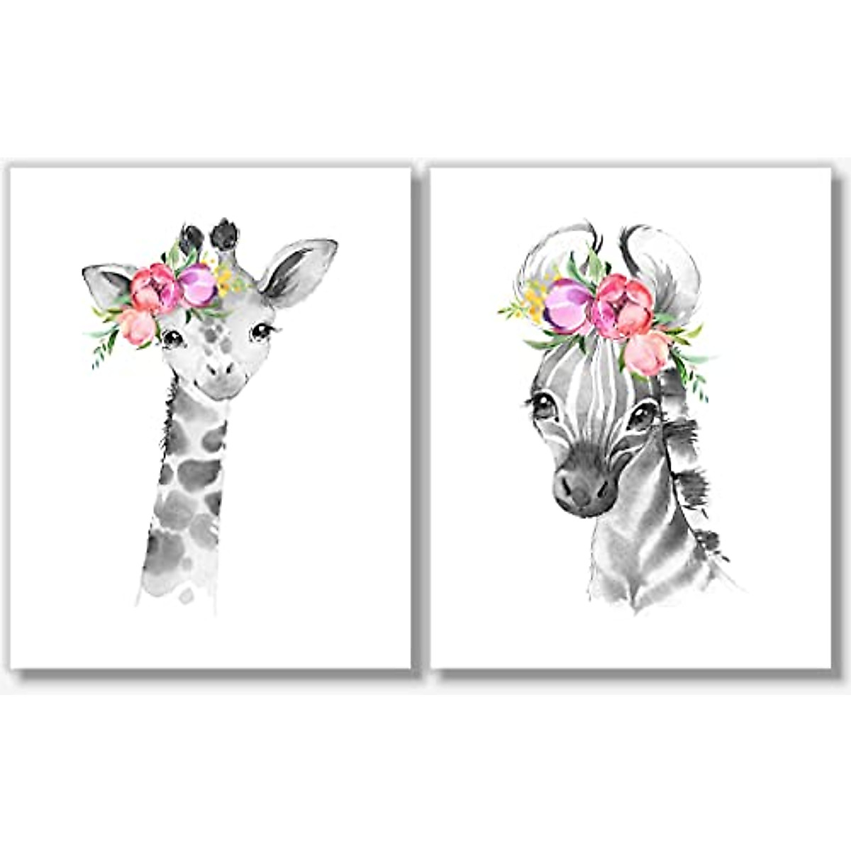 Safari Animals Wall Art Prints - Nursery Decor - Set of 4 - Zoo Animal Pictures - Unframed - (8x10)