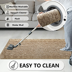 REFETONE Indoor Doormat, Front Door Mat 20"x32" Absorbent Rubber Backing Non Slip Back Door Mats, Machine Washable Low-Profile Entry Rug, Resist Dirt Inside Floor Mat Door Rugs for Entryway, Coffee