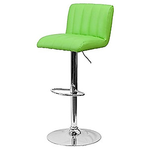 Contemporary Bar Stool Vertical Line Design Hydraulic Adjustable Height 360-Degree Swivel Seat Sturdy Steel Frame Chrome Base Dining Chair Bar Pub Stool Home Office Furniture - Set of 2 Green #1983