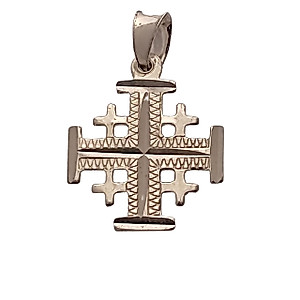 Sterling Silver (925) Jerusalem Crusader's cross Pendant Handcrafted in the Holy Land. Engraved by diamond cutting machine.