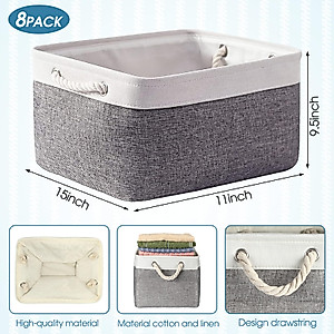 meekoo 8 Pack Collapsible Storage Bins Fabric Storage Bins Polyester Fabric Storage Baskets with Handles Linen Closet Organizer for Shelf Home Closet Towels Toys (Gray White,15 x 11 x 9.5 In)