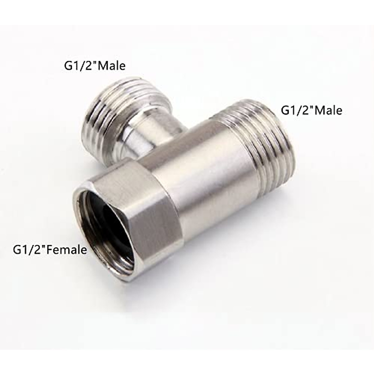 HOMCBEC Bathroom Angle Valve,3-Way Brushed Nickel G1/2 Inch T-adapter Valve with One Inlet and Two Outlets Shower Arm Diverter Valve for Bath Bidet Sprayer Toilet Shower Head