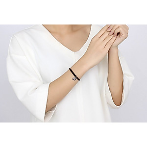 PJ JEWELRY Free Engraving-Stainless Steel Thin ID Tag Chain Bracelets with Small Heart Charm for Women,7.8",Black