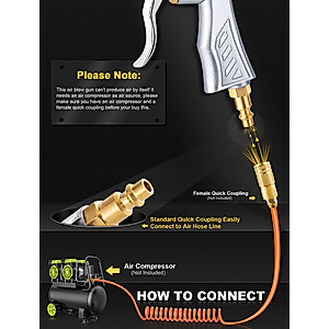 JASTIND Industrial Air Blow Gun with Brass Adjustable Air Nozzle, 8-14 Inch Extension with 2 Steel Air Flow Nozzle, High Volume Air Tool Dust Blower Gun for Air Compressor Attachments