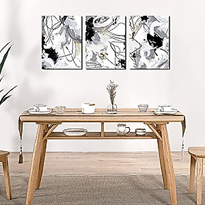 Abstract Canvas Wall Art for Bedroom Bathroom Living Room Wall Decor Black White Grey Modern Abstract Canvas Pictures Abstract Prints Artwork Home Office Wall Decoration 12" x 16" x 3 Pieces