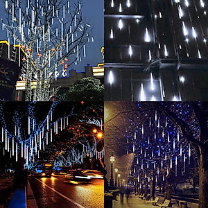 Rain Drop Lights,30cm 8 Tubes 144 LED(11.8 inch/Tube) Icicle Snow Falling Raindrop Lights for Wedding Party Holiday Xmas Halloween Home Garden Tree Decoration (White)