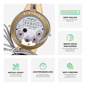Watflow DN20 3/4" NPT Couplings Gallon Water Meter with Pulse Output, Cold Water Meter for Garden or Home,Single-Jet and Multi-Jet.
