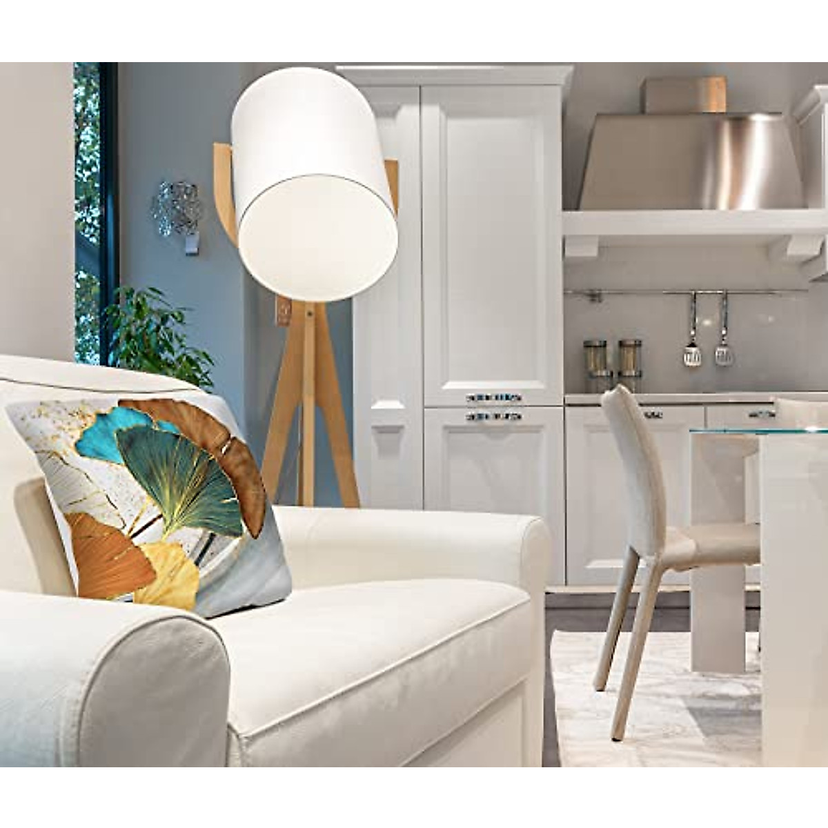 Throw Pillow Cover Farhouse Plant Leaves - 18 x 18 Inch Gold Ginkgo Leaf Pillow Cushion Cover - Set of 2 Square Marble Pillow Cushion Case, Great for Sofa, Bedroom, Chair, Yard, Outdoor Decor