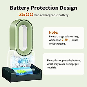 Misby Desk Fan, Portable Bladeless Fan 11.8 inch Personal Cooling Fan with 4 Speeds, Leafless 5 Colors LED Lights Touch Control Small Quiet Table Fans For Home, Bedroom, Office(Green)