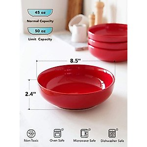 LE TAUCI Pasta Bowls 45 Oz+ Soup Bowls with Handles 28 Oz, Red