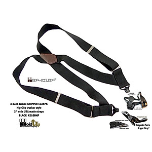 Hold-Up Hip-clip Style Suspenders for Men 1 1/2" Wide (Black/Plastic Clip)