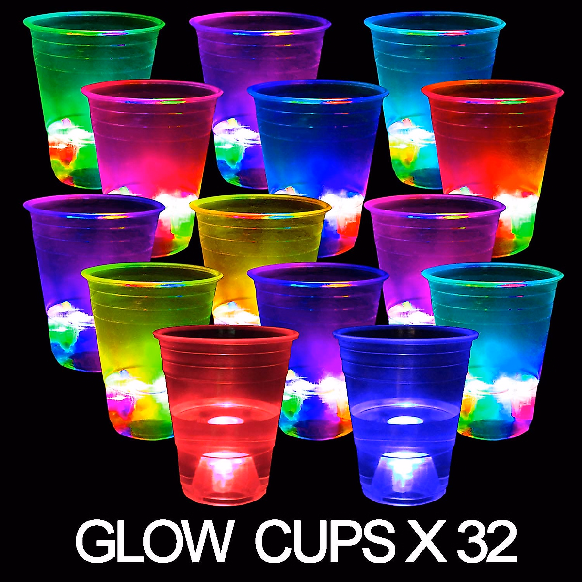 noveltymeme 45 PCS Glow in the Dark Beer Pong Table Mat, Drinking Game Pong Game with Party Cups, Glow Pongs for Indoor Outdoor Party Game Party Supplies Decoration Flashing&Red&Blue